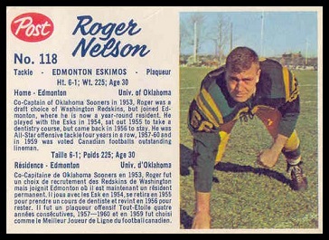 1962 Post CFL Roger Nelson - Vintage Football Card of the Day